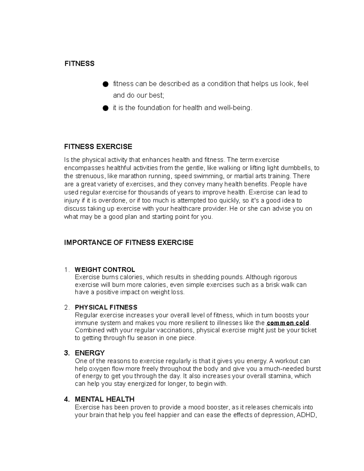 FITT 2 - NONE - FITNESS fitness can be described as a condition that ...