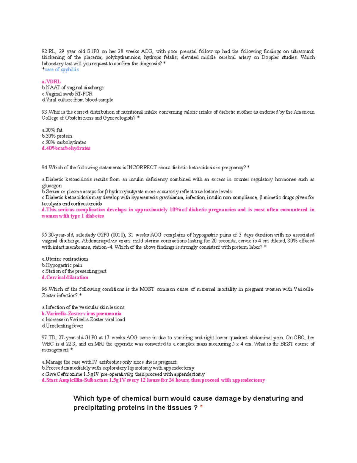 Operation doctor exam part 2 - 92, 29 year old G1P0 on her 28 weeks AOG ...