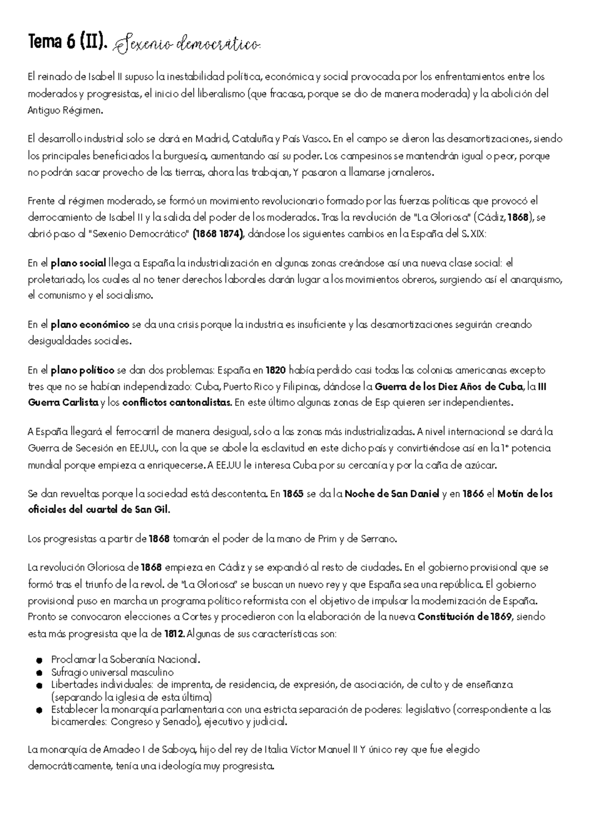 Tema 6 (II). Sexenio Democrático - Tema 6 (II). Sexenio democrático. El reinado de Isabel II ...