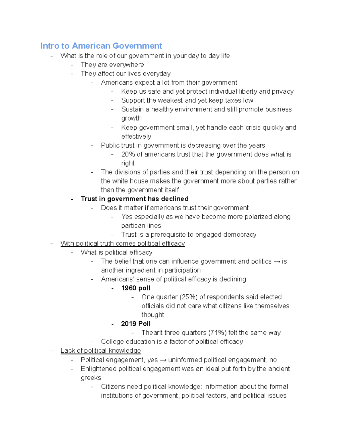 POLS 1101 - Intro to American Government What is the role of our ...