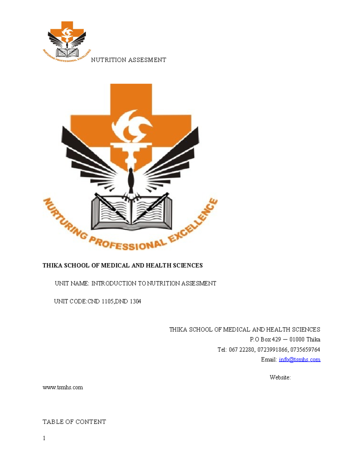 Introduction TO Nutrition Assessment Module - THIKA SCHOOL OF MEDICAL ...