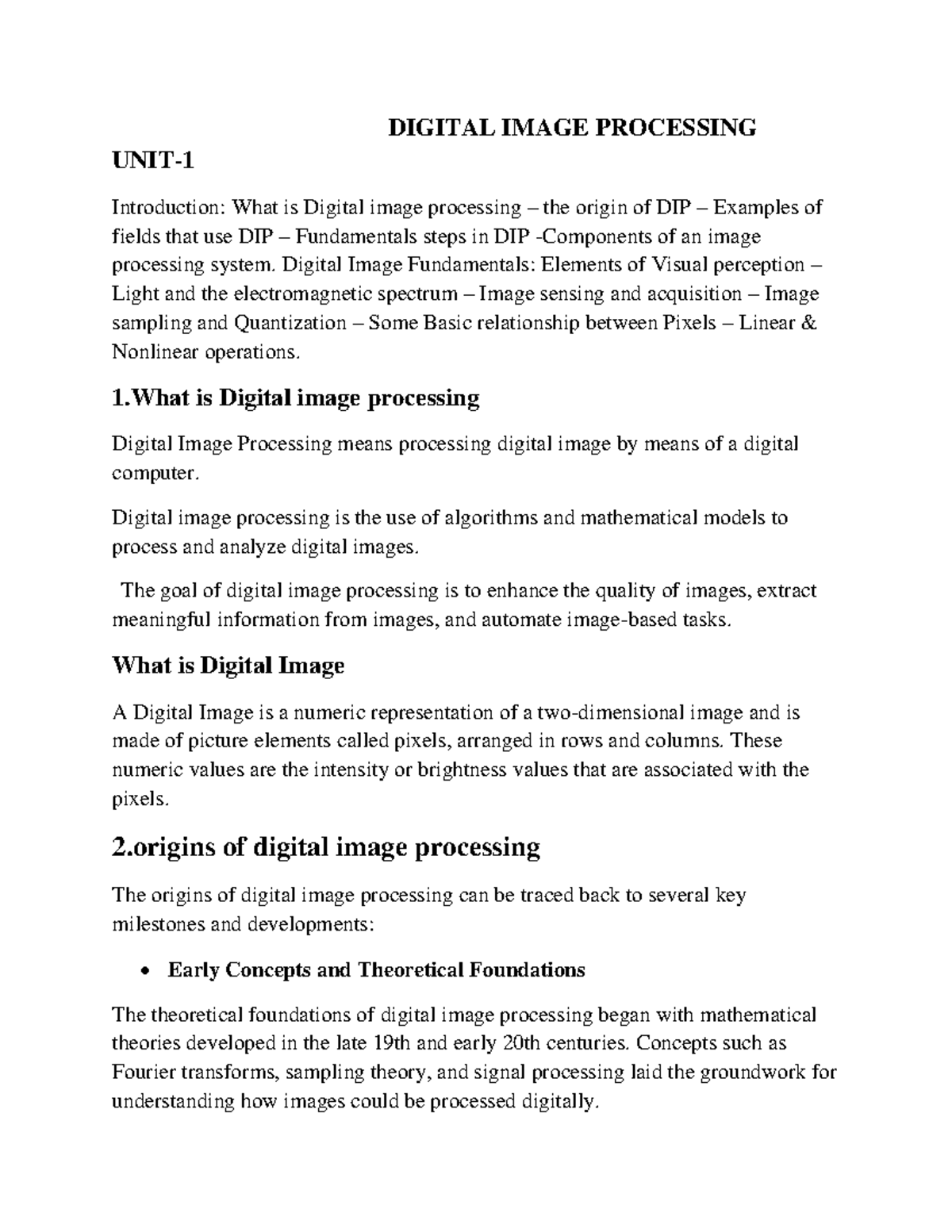 Dip unit-1 - digital image processing - DIGITAL IMAGE PROCESSING UNIT- 1 Introduction: What is ...