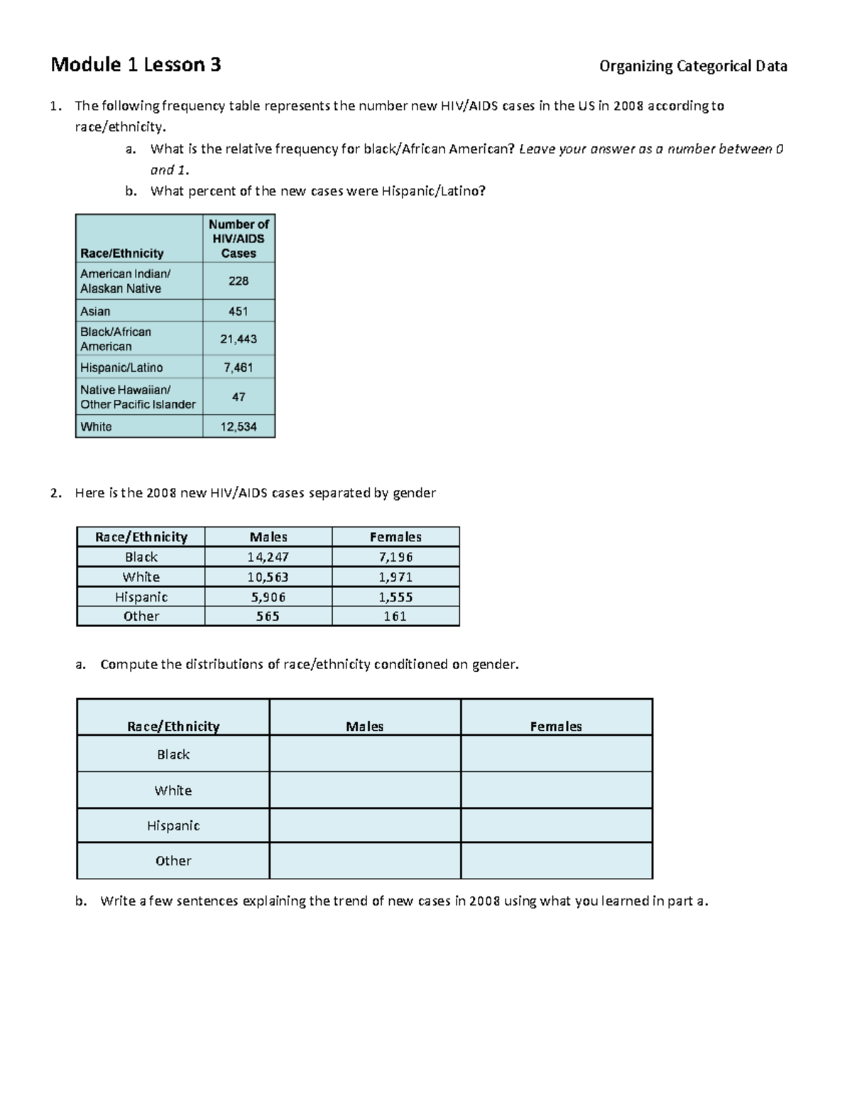 Module 1 Lesson 3 Practice Problems 22 - Module 1 Lesson 3 Organizing Categorical Data The ...