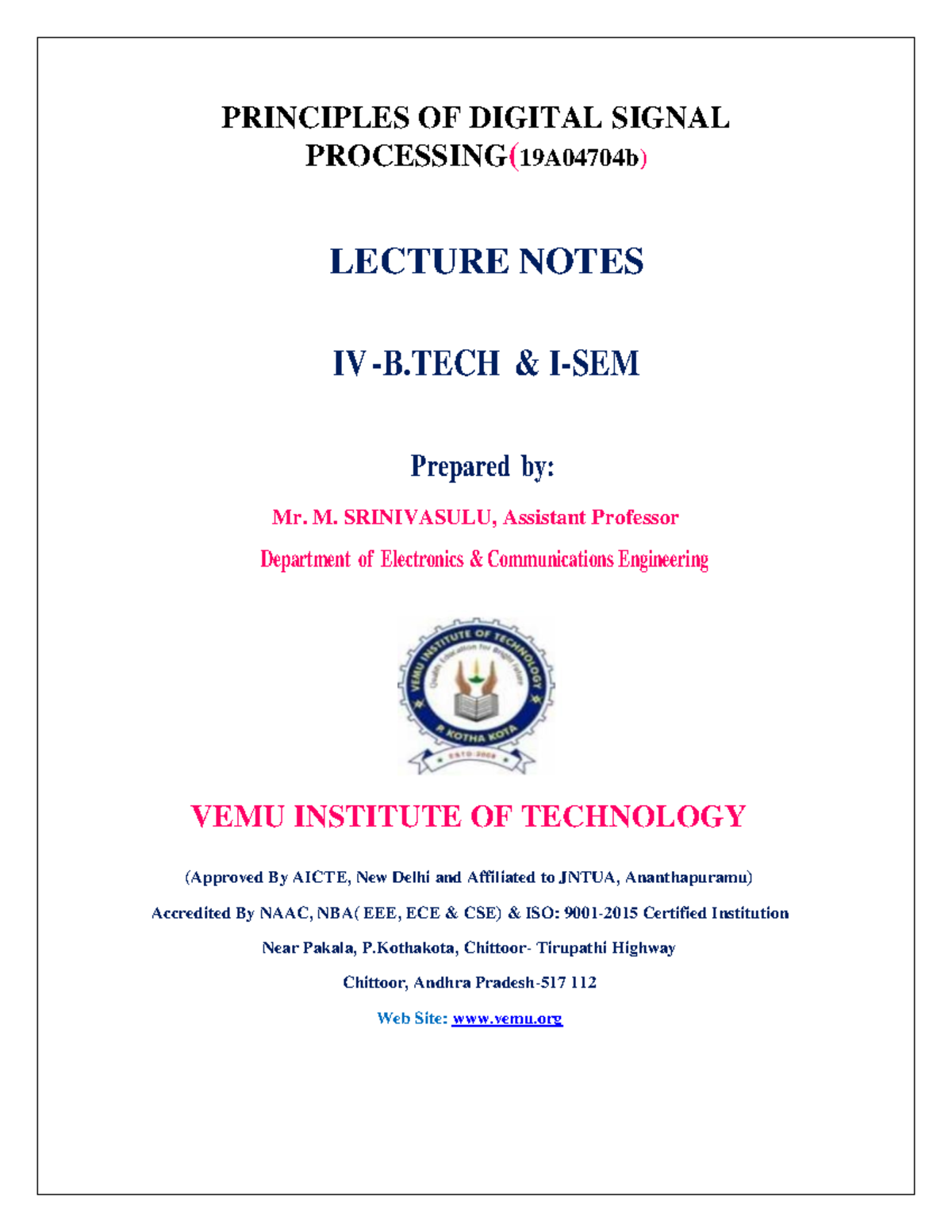 Signals and system online notes - PRINCIPLES OF DIGITAL SIGNAL ...