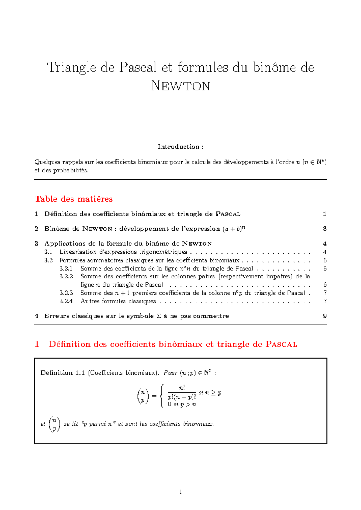Triangle de Pascal et formules du binôme de Newton - Triangle de Pascal ...