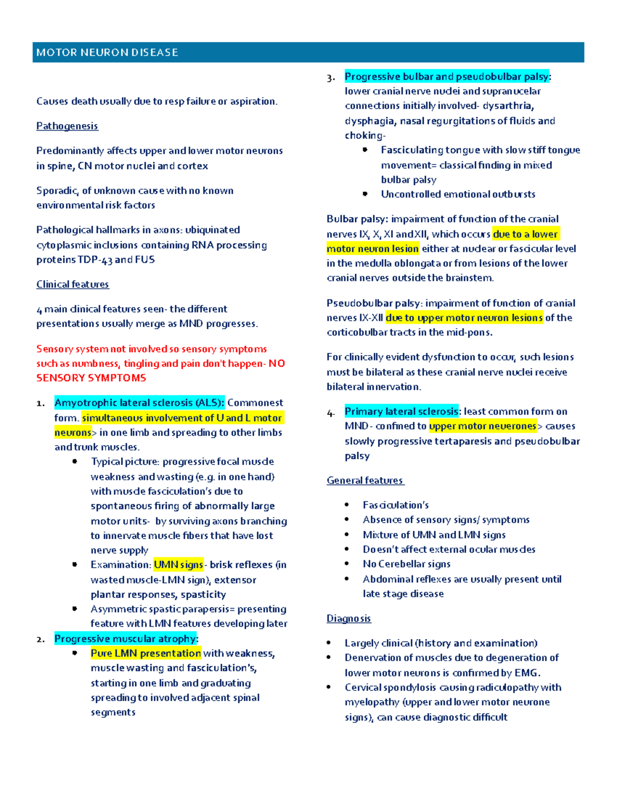 Motor neuron disease - Summary of the condition with differentials ...