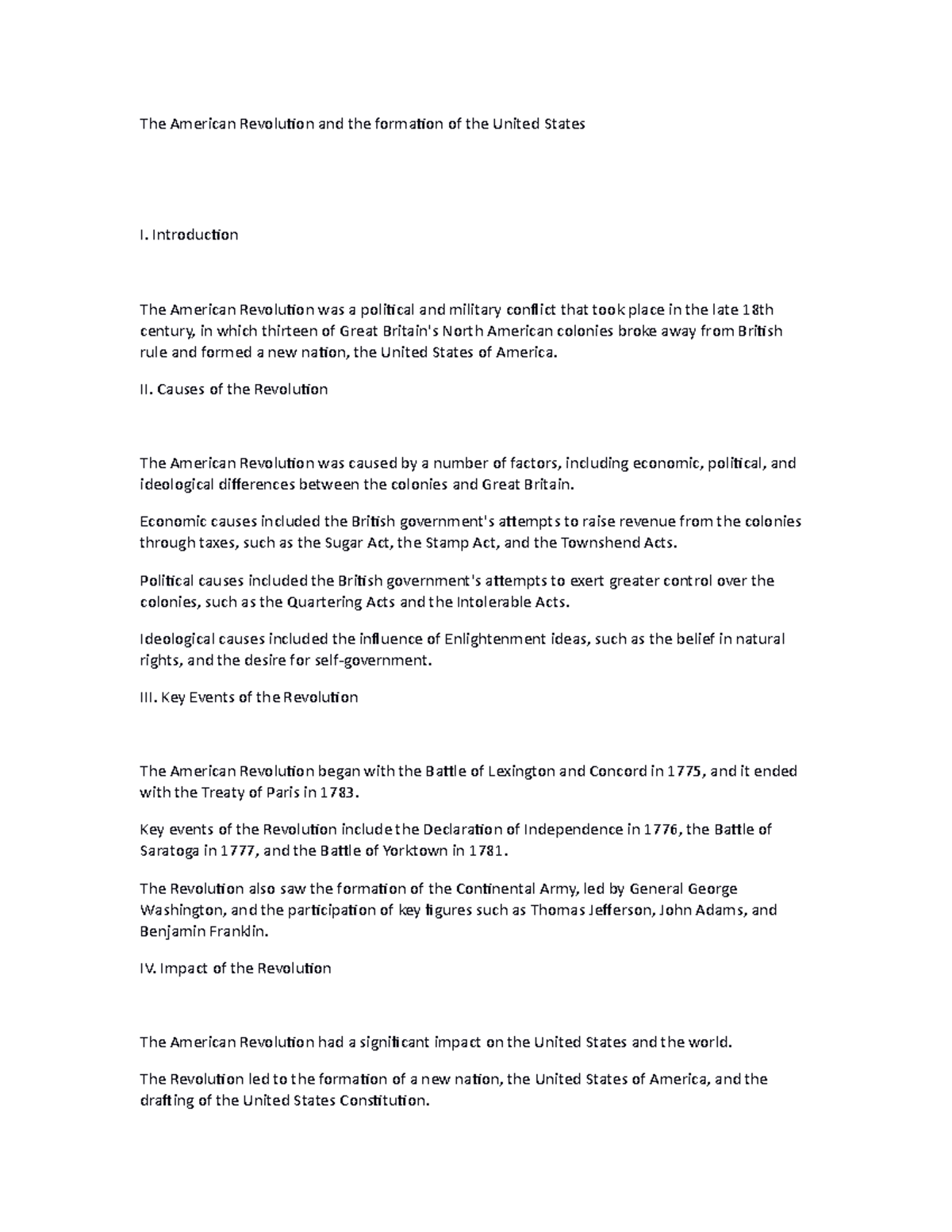 The American Revolution and the formation of the United States ...