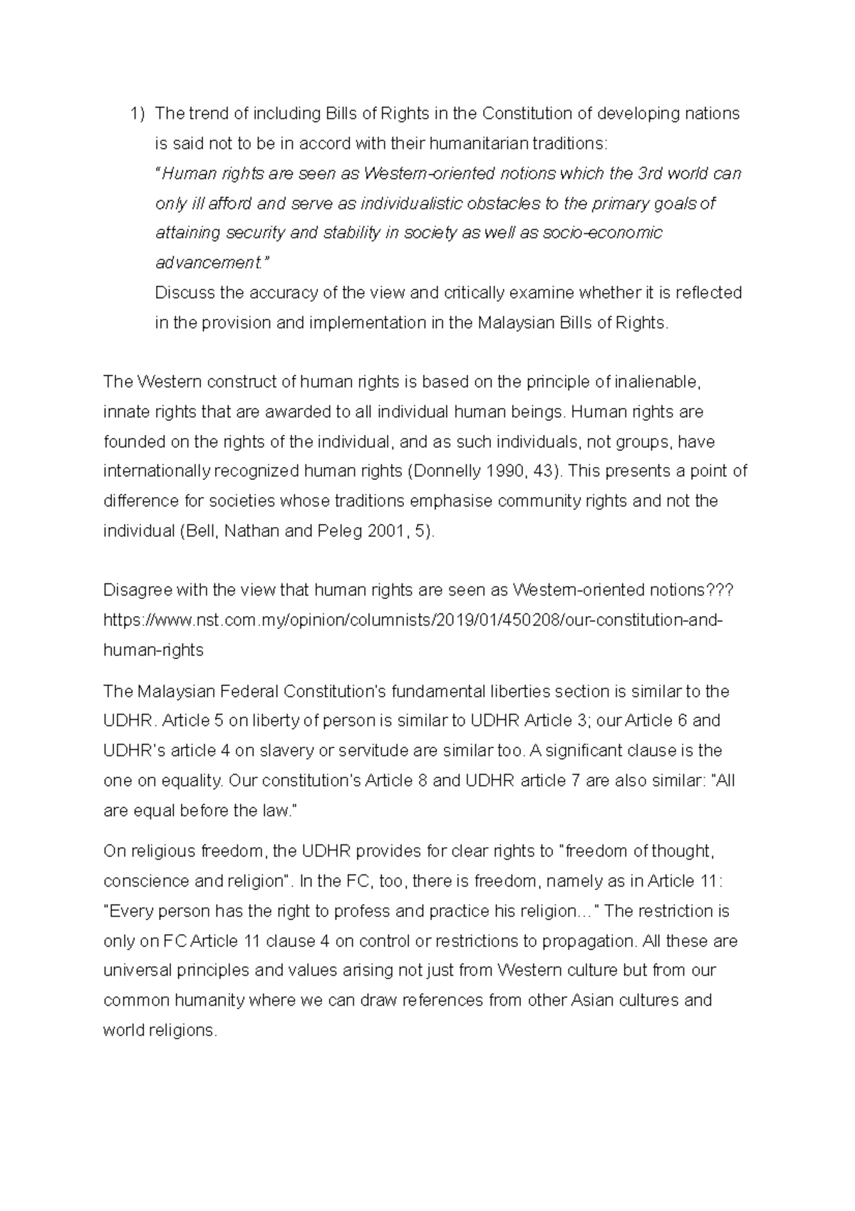 Consti Law Tutorial 1 (Q1 - Bill of Rights) - The trend of including ...