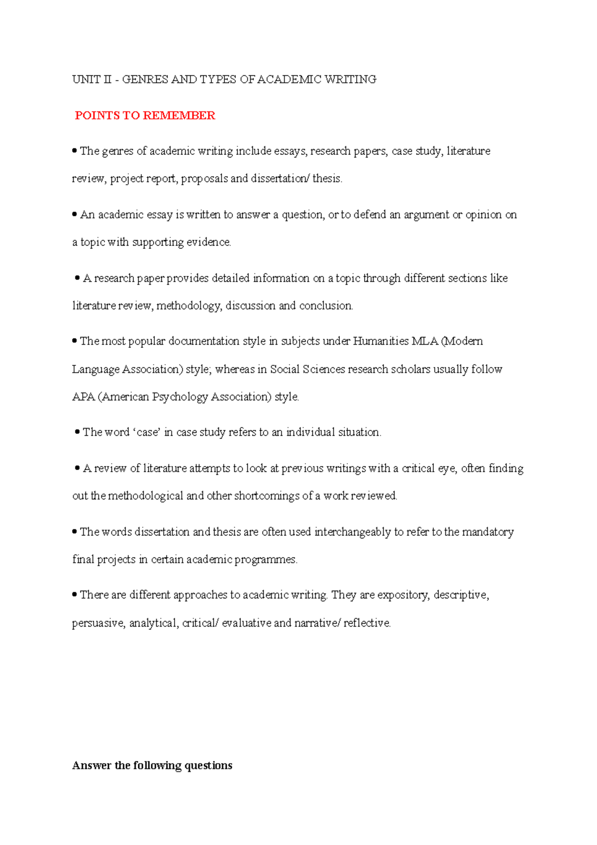 Types and genres of academic writting - UNIT II - GENRES AND TYPES OF ...