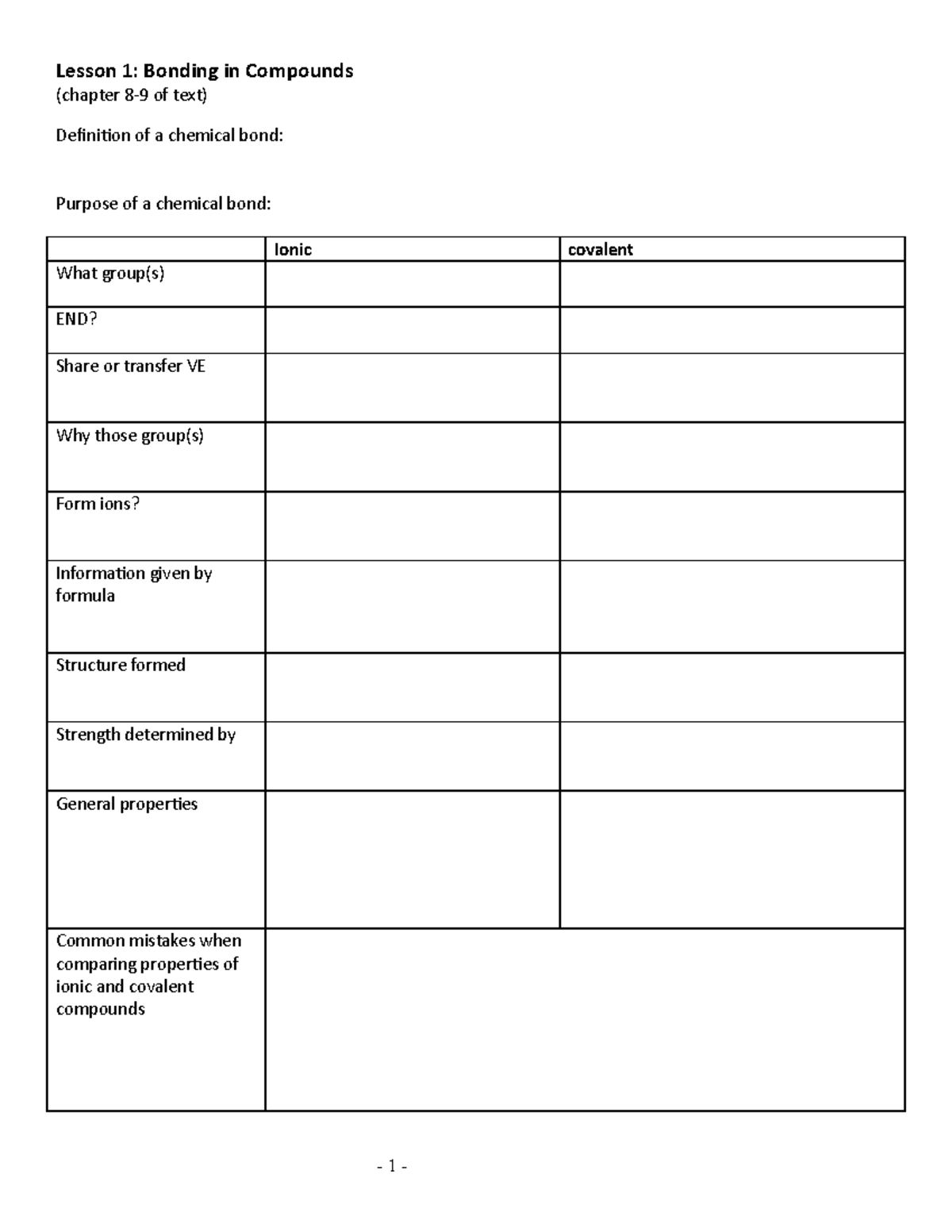 Bondandgeolecturenotes - Lesson 1: Bonding in Compounds (chapter 8-9 of ...