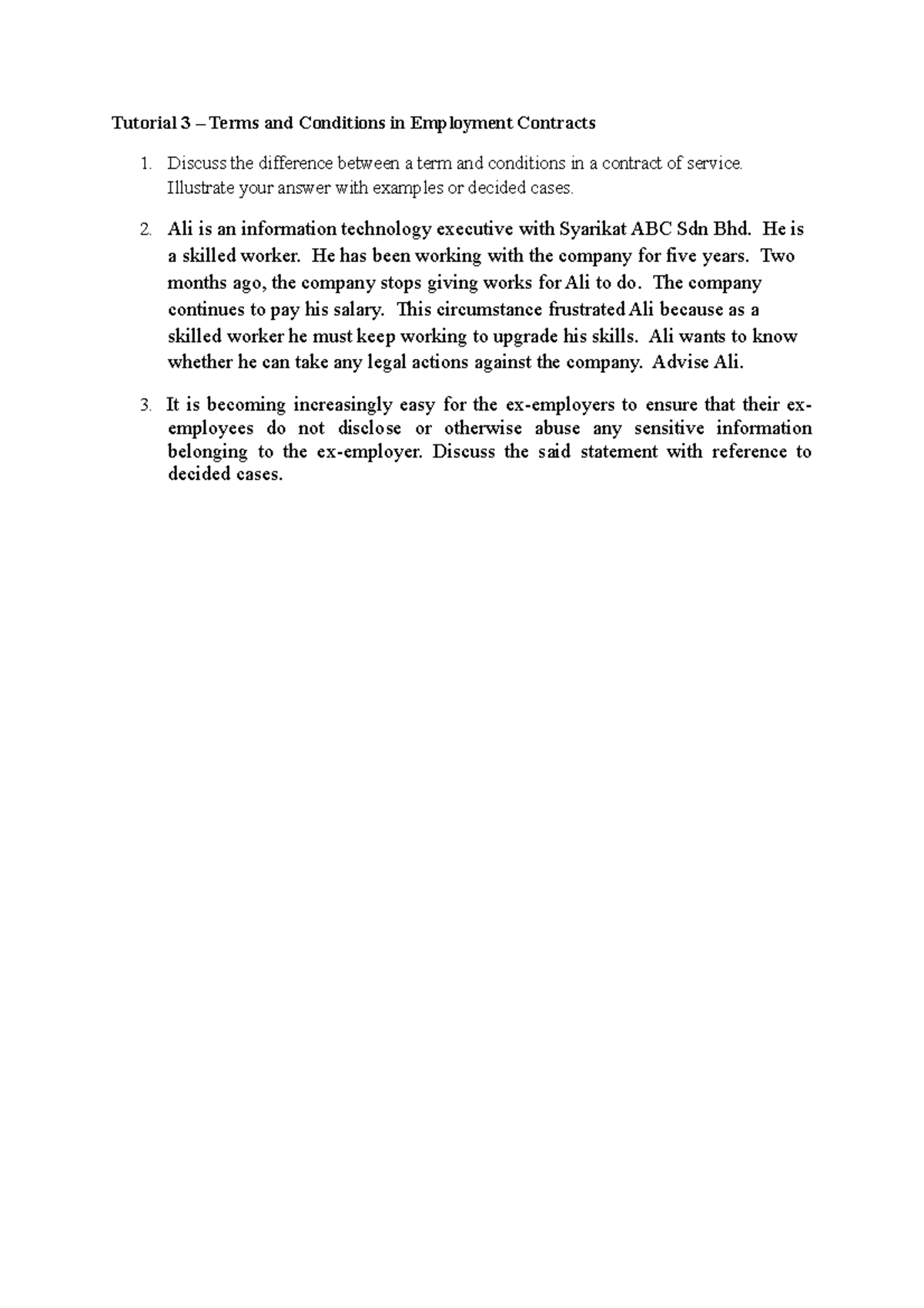 Tutorial 5 - Terms AND Conditions IN Employment Contracts - Tutorial 3 – Terms and Conditions in ...