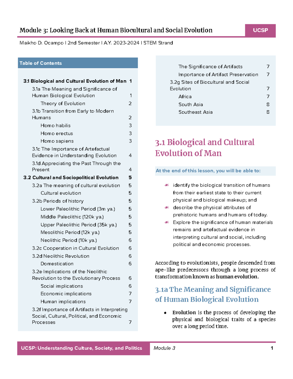 UCSP Transes - Module 3 - Transcriptions from the 3rd quarter. - Maikho ...