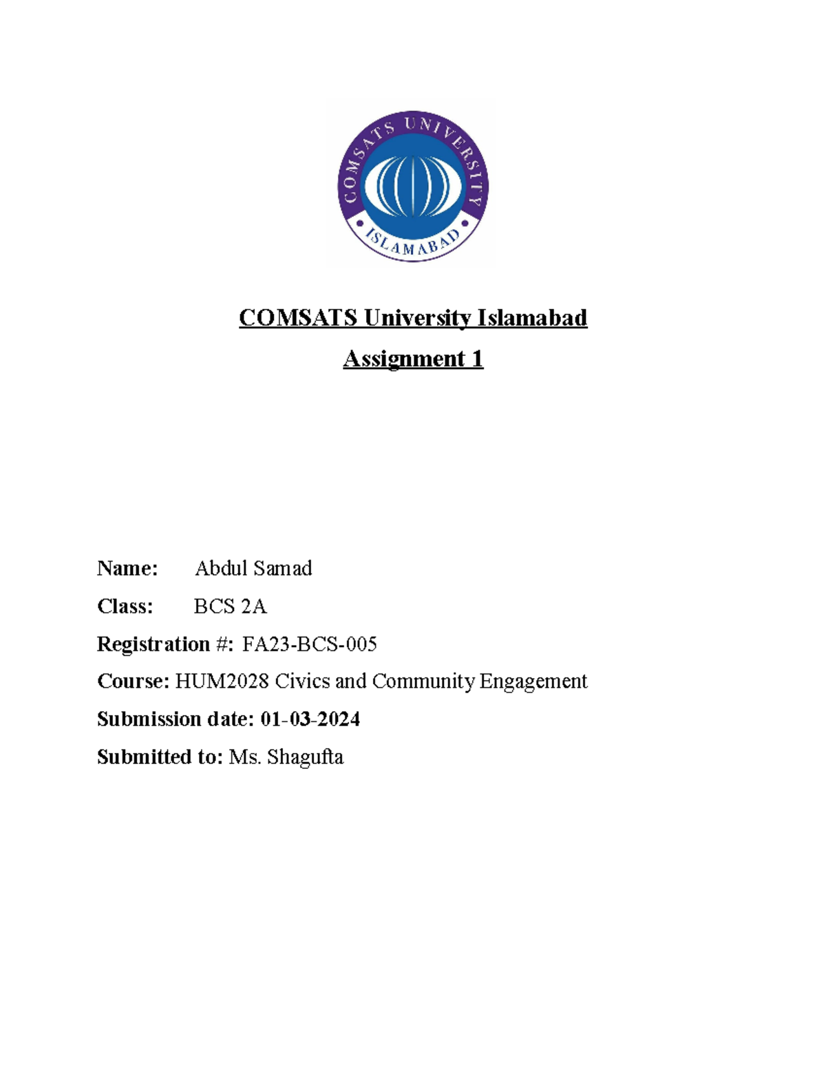 New Microsoft Word Document - COMSATS University Islamabad Assignment 1 ...