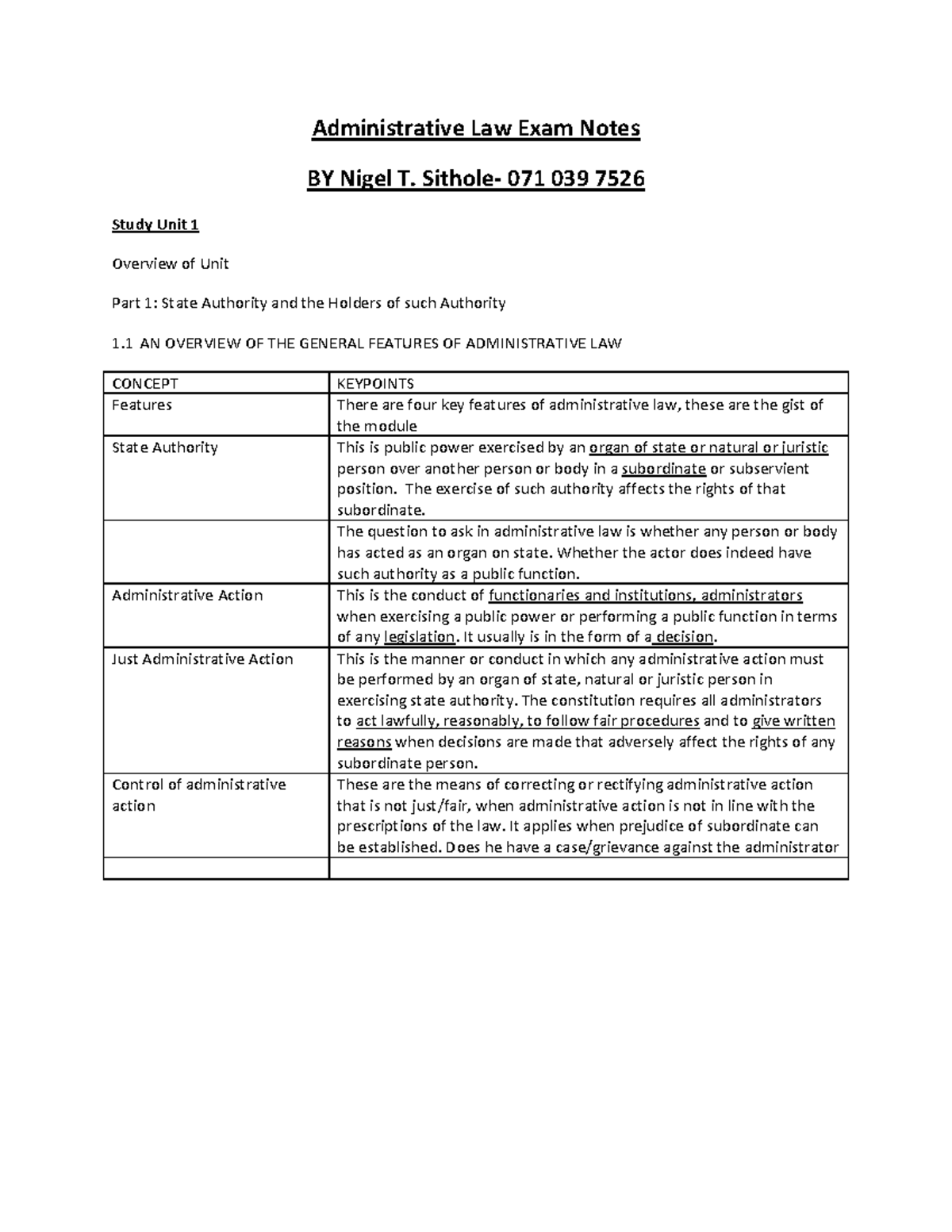 ADL2601-administrative law exam notes - Administrative Law Exam Notes ...