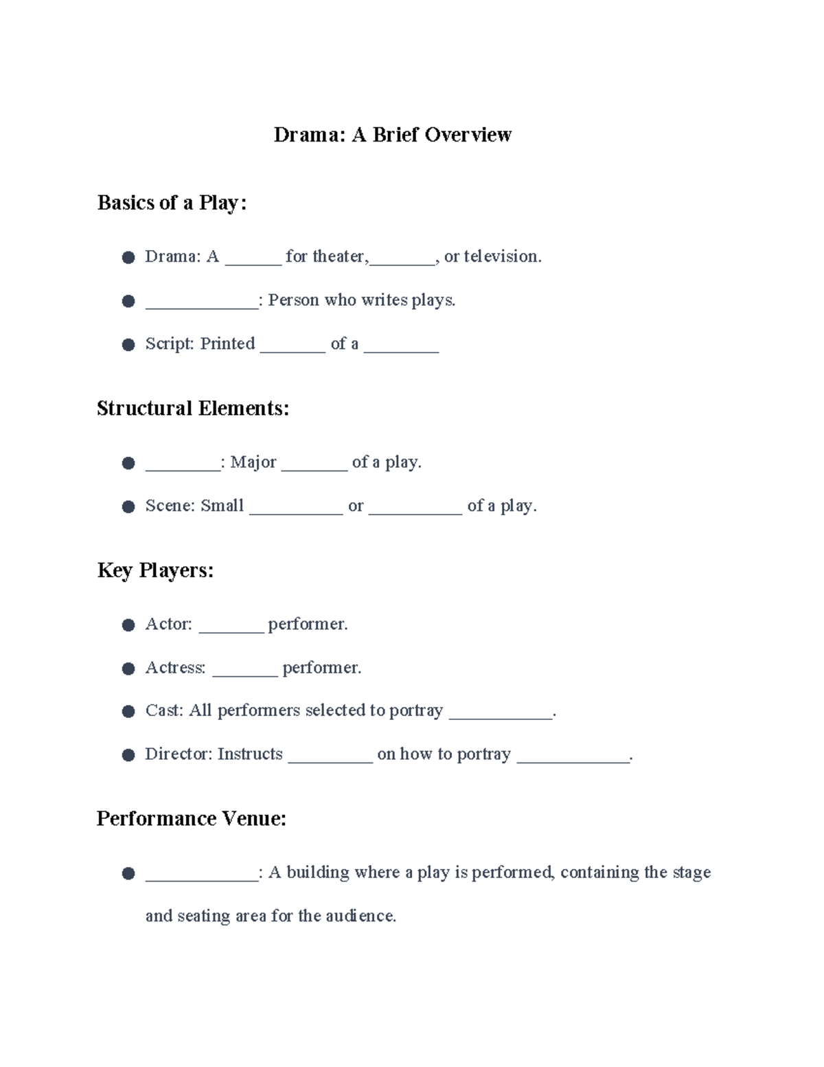 Drama Notes - Drama: A Brief Overview Basics of a Play: Drama: A ...