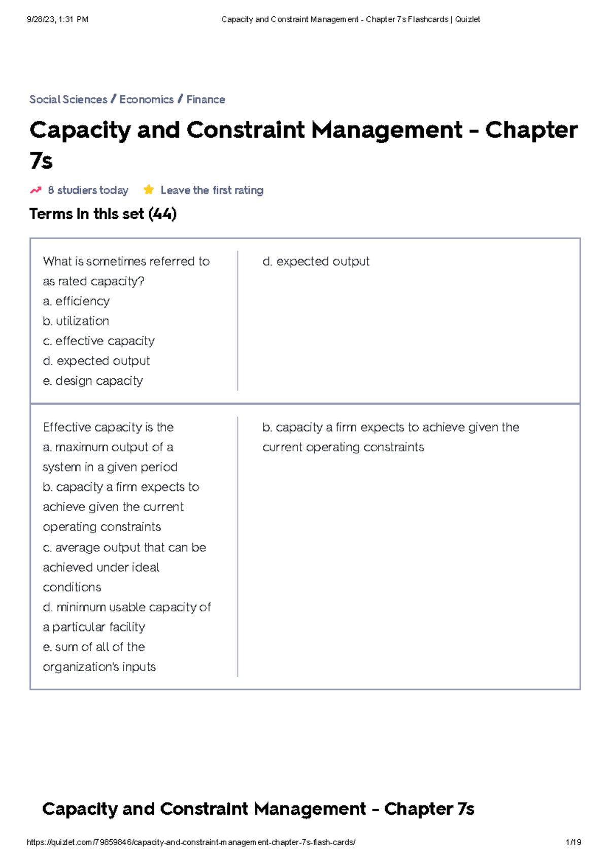 Ch7 Capacity and Constraint mcq2 - Capacity and Constraint Management - Chapter 7s 8 studiers ...