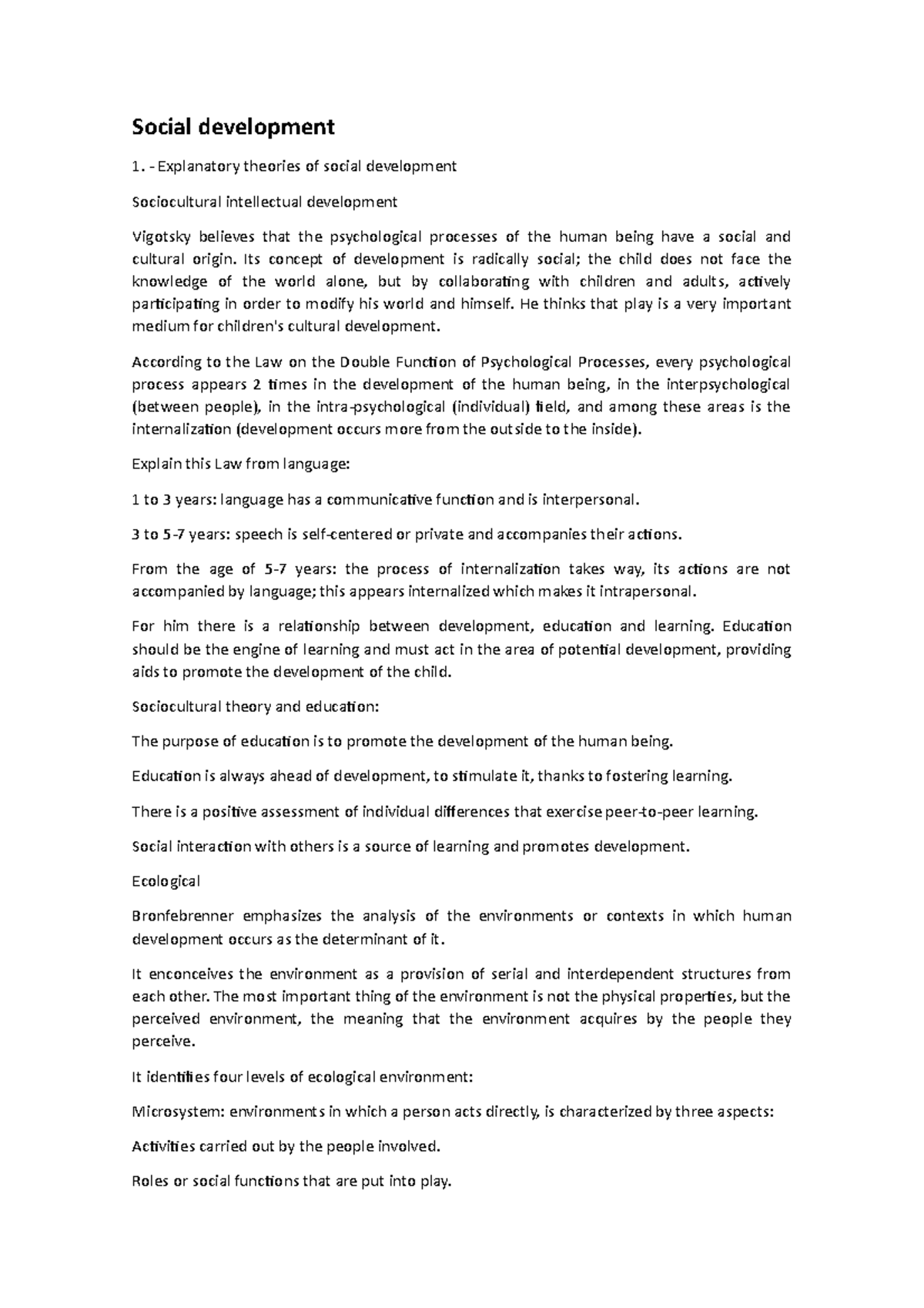 Social development - Lecture notes 3 - Social development Explanatory ...