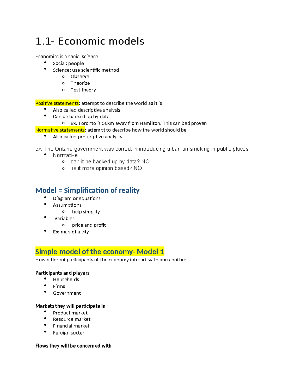 1.1- Economic models - 1- Economic models Economics is a social science ...