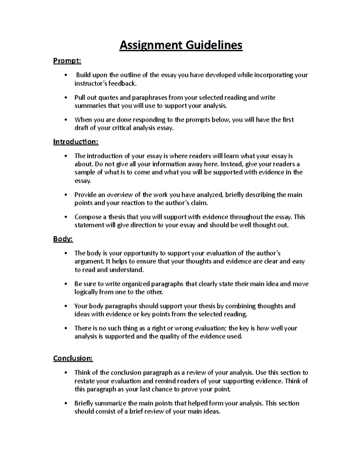 ENG-122 Mod 5 guidelines - Assignment Guidelines Prompt: • Build upon the outline of the essay ...