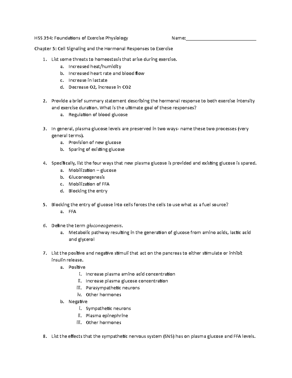 HSS 394 Chap 5 Study Guide - HSS 394: Foundations of Exercise ...