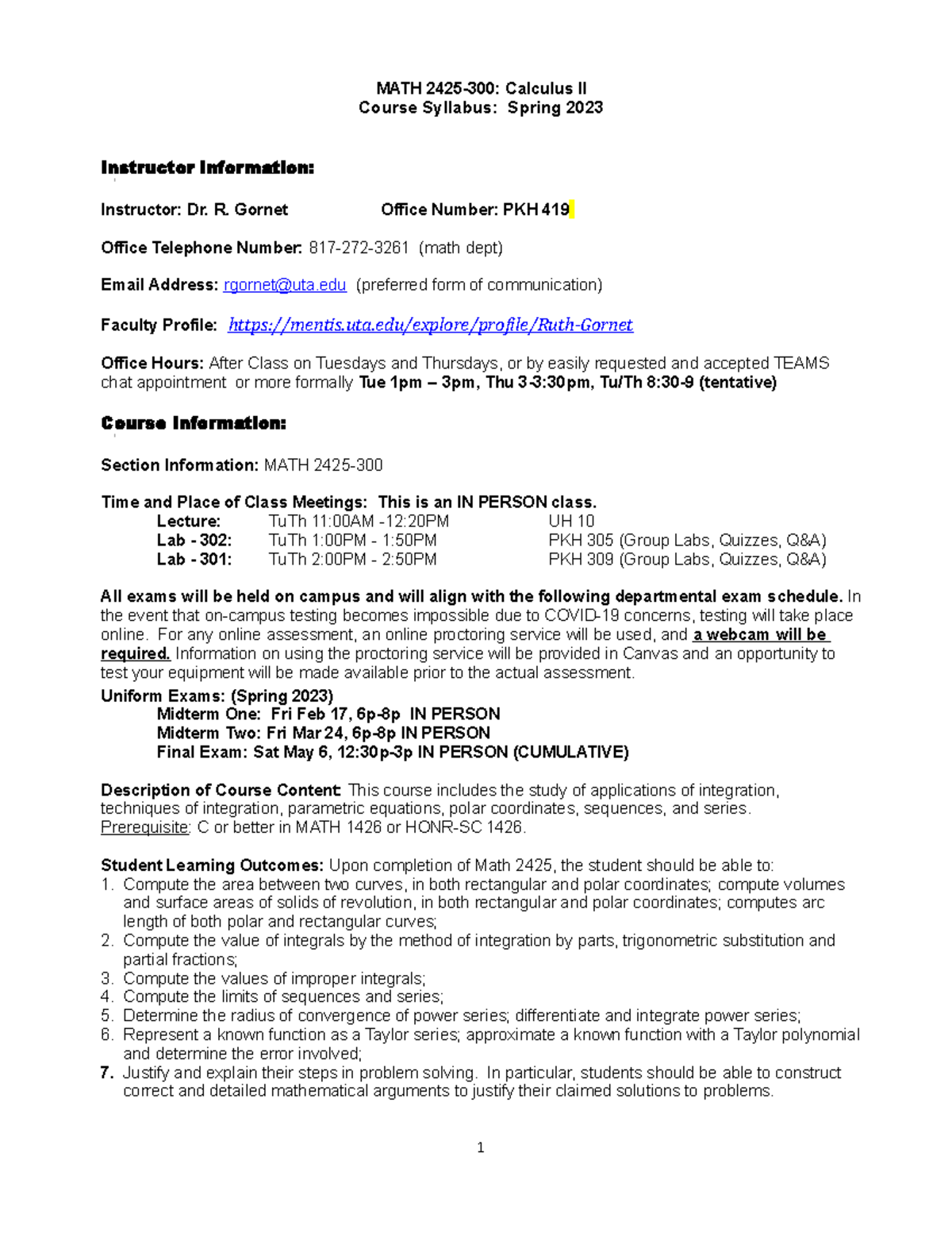 2023- Spring 2232-MATH-2425-300 Syllabus - MATH 2425-300: Calculus II ...