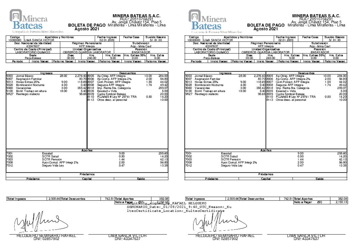 43347637 2021 8 Boleta - muy buena - MINERA BATEAS S.A. RUC ...
