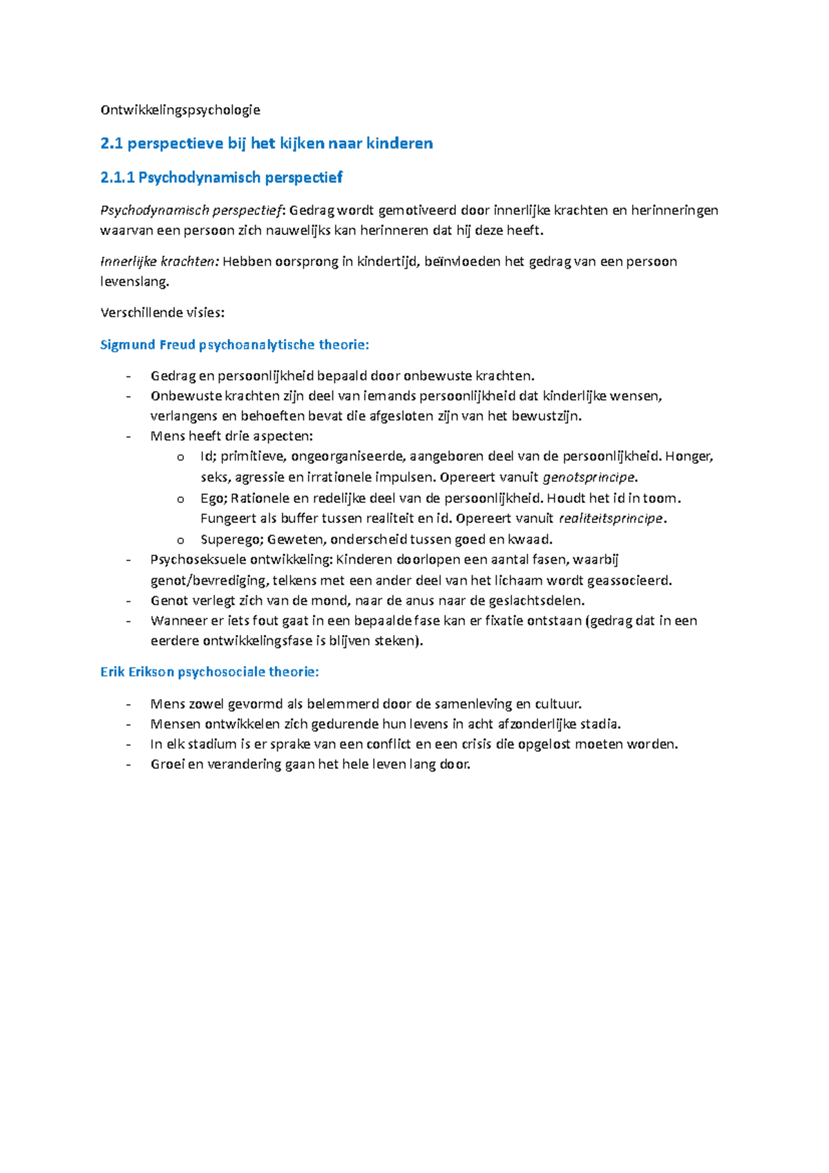 Ontwikkelingspsychologie - 1 Psychodynamisch perspectief ...