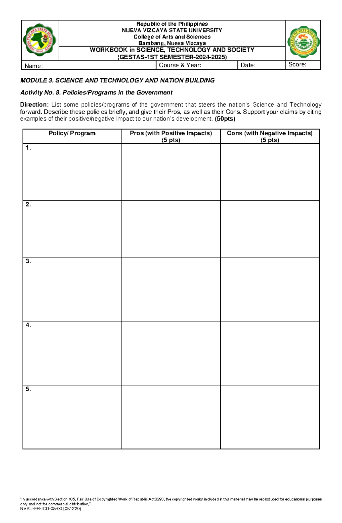 ULE 3 Activity 8 Policies and Programs in the Government - Republic of ...
