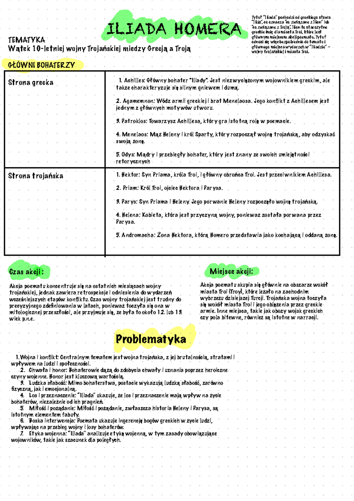 Polski - Jgg - ILIADA HOMERA TEMATYKA Wątek 10-letniej wojny ...
