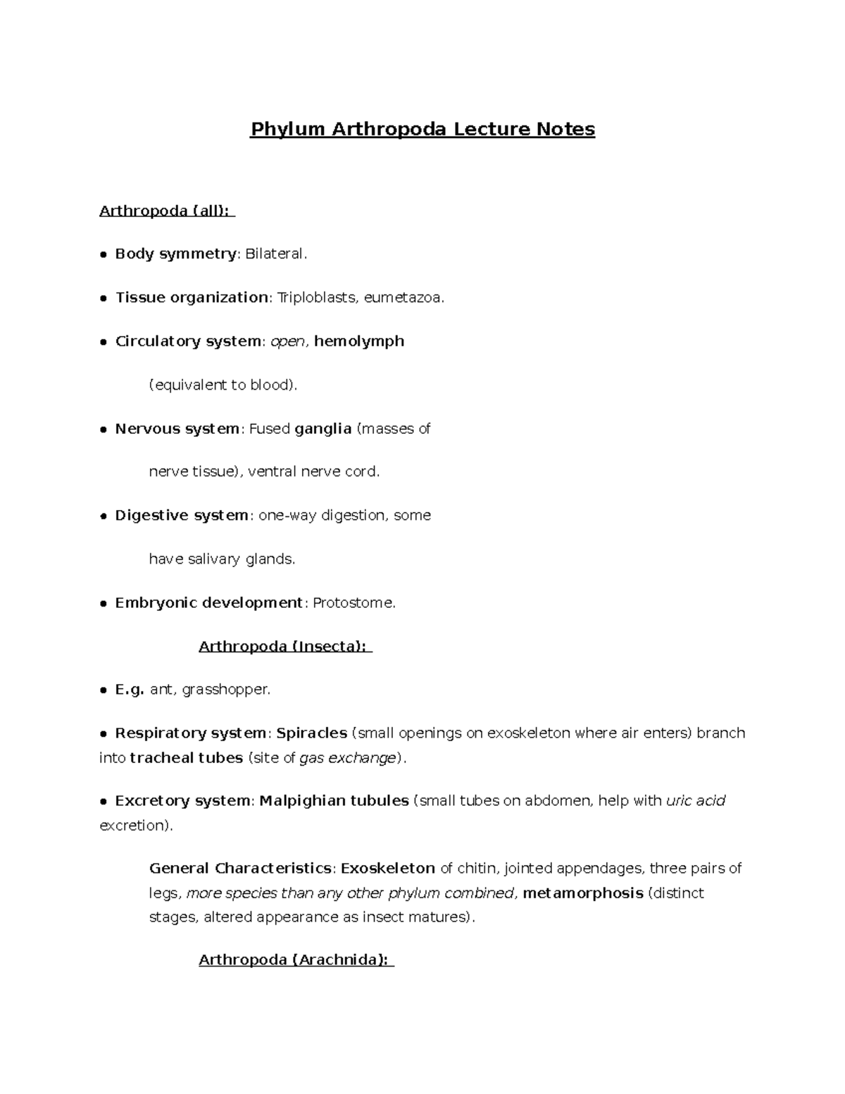 Phylum Arthropoda Lecture Notes - Phylum Arthropoda Lecture Notes ...