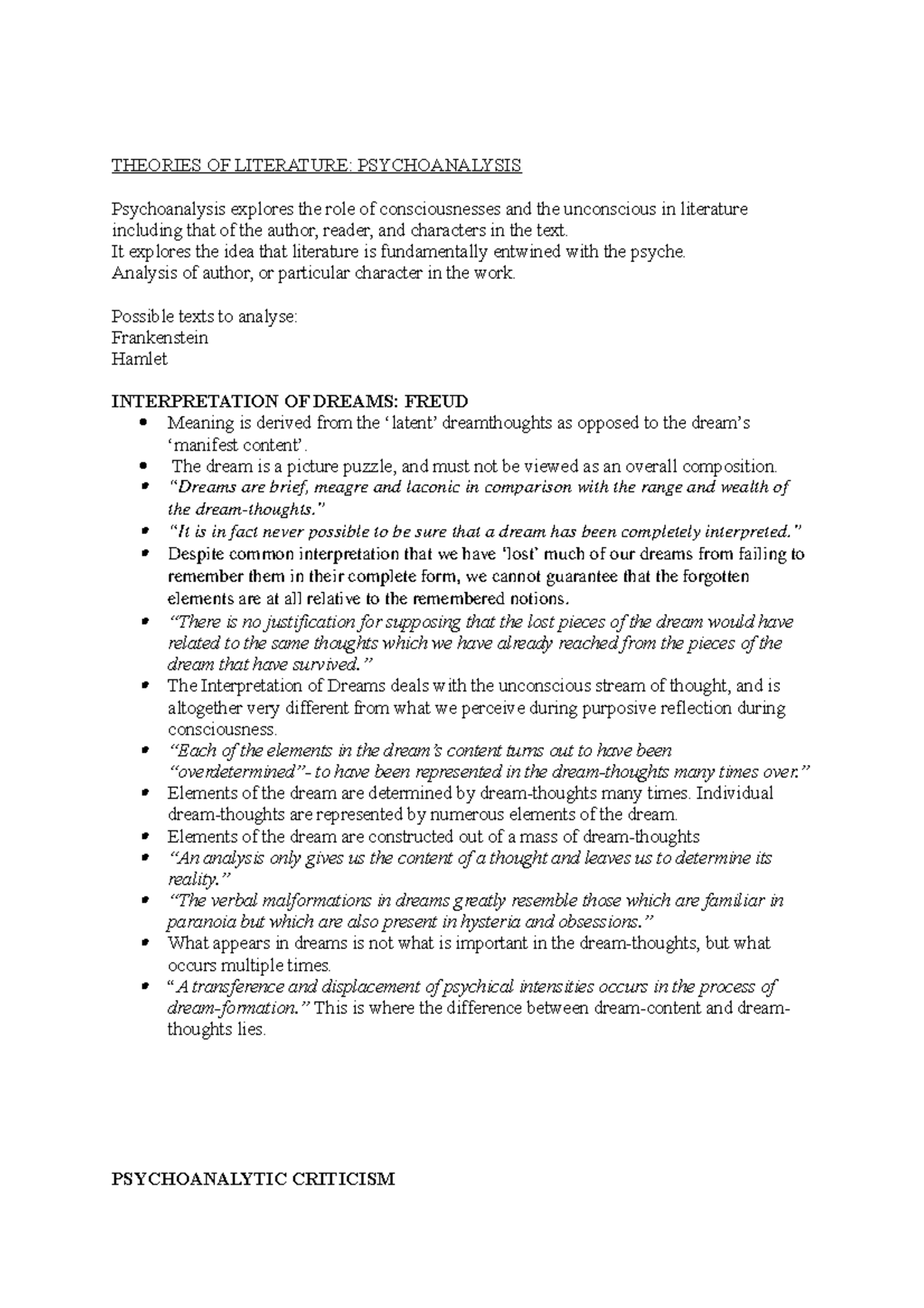 Theories Of Literature -psychoanalysis - THEORIES OF LITERATURE ...