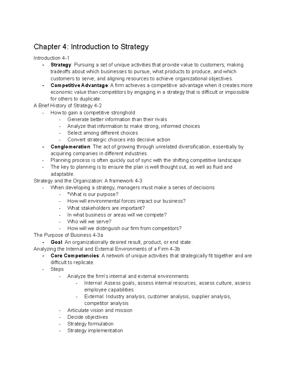 MGMT 310 Chapter 4 - Chapter 4: Introduction to Strategy Introduction 4 ...