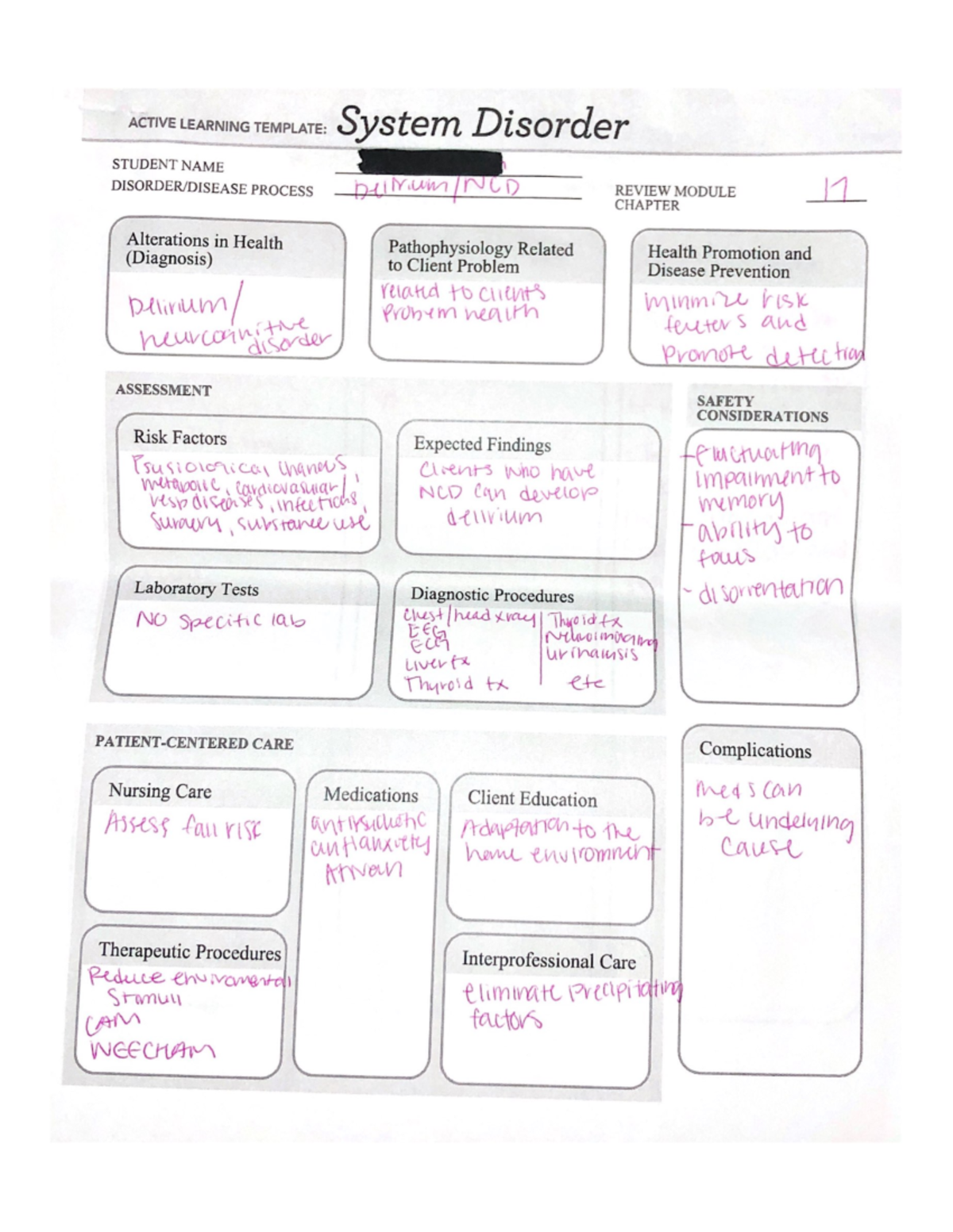 Neurocognitive disorder ati - NURS 411 - Studocu