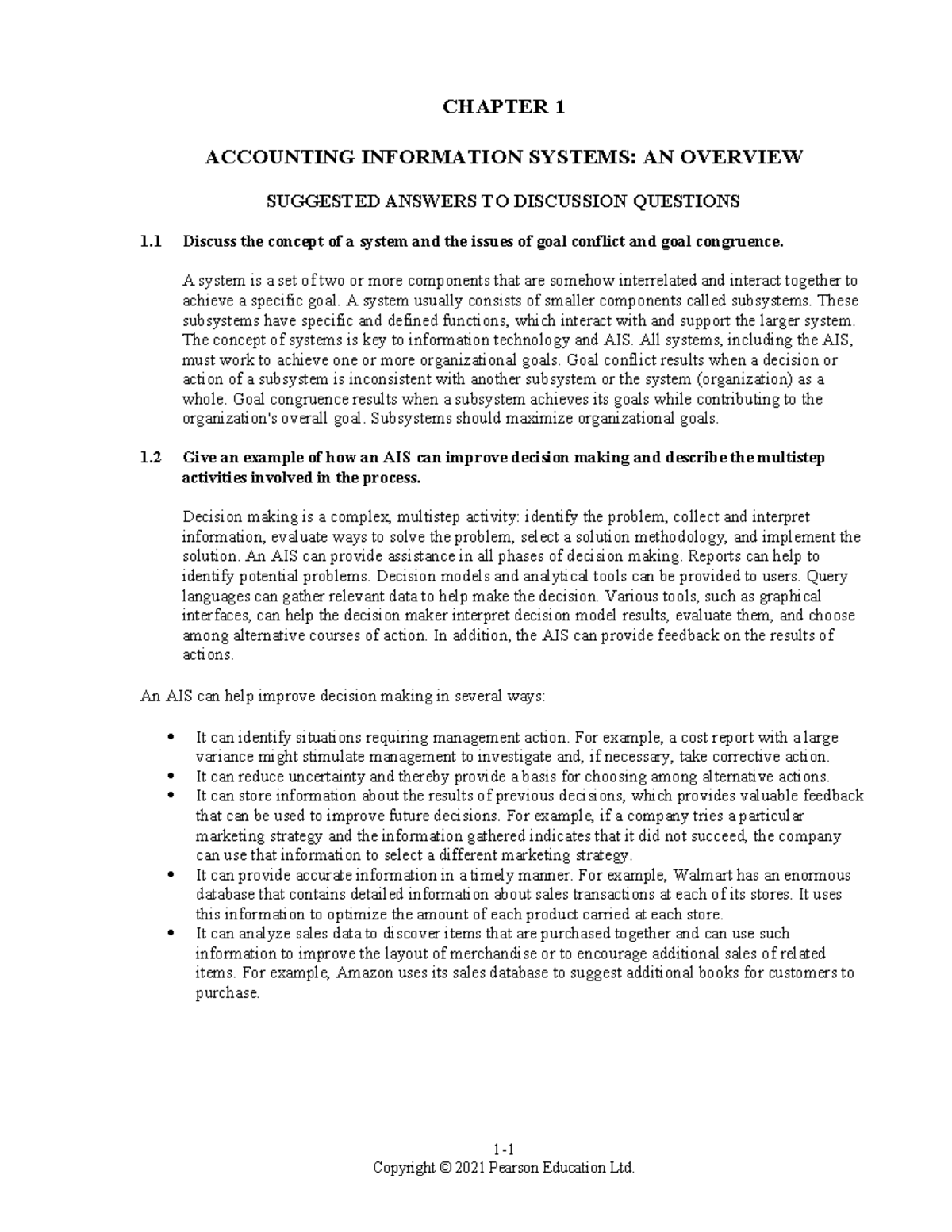 Week 2 Tutorial Solutions - CHAPTER 1 ACCOUNTING INFORMATION SYSTEMS: AN OVERVIEW SUGGESTED ...
