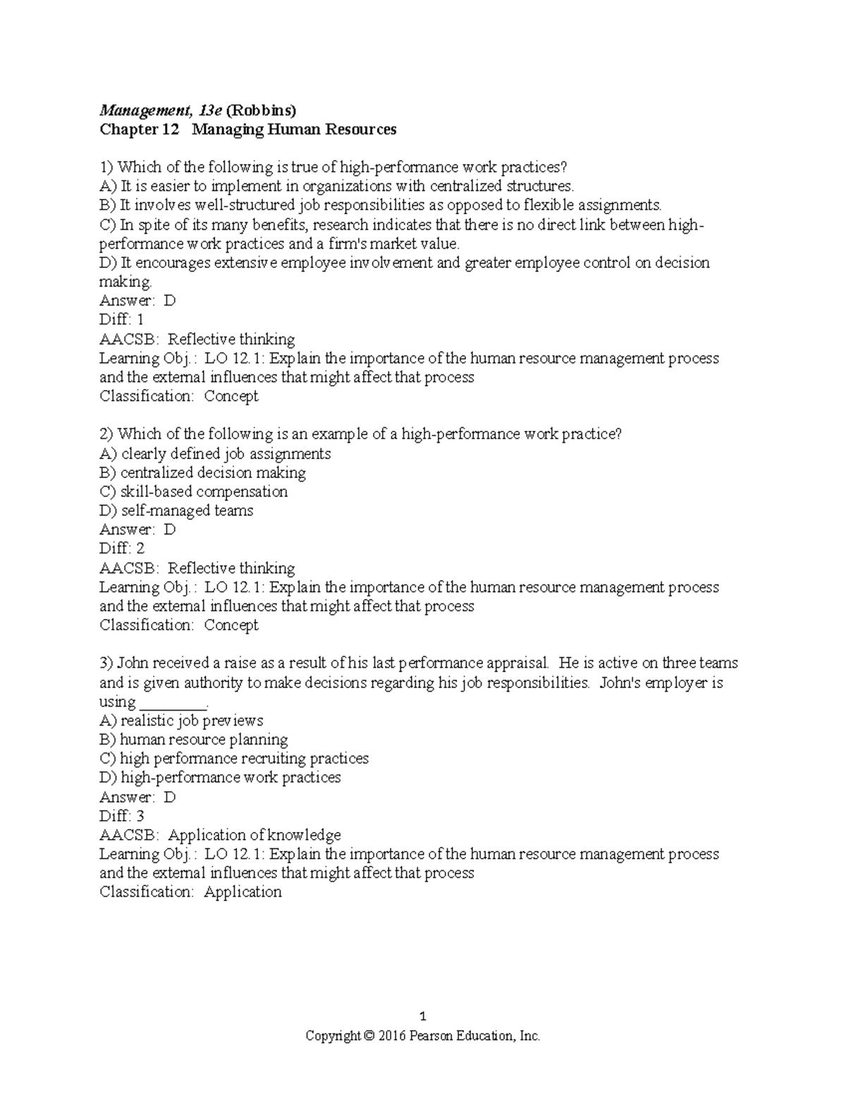 Chapter 12 - Management 14th edition robbins test bank - Management ...