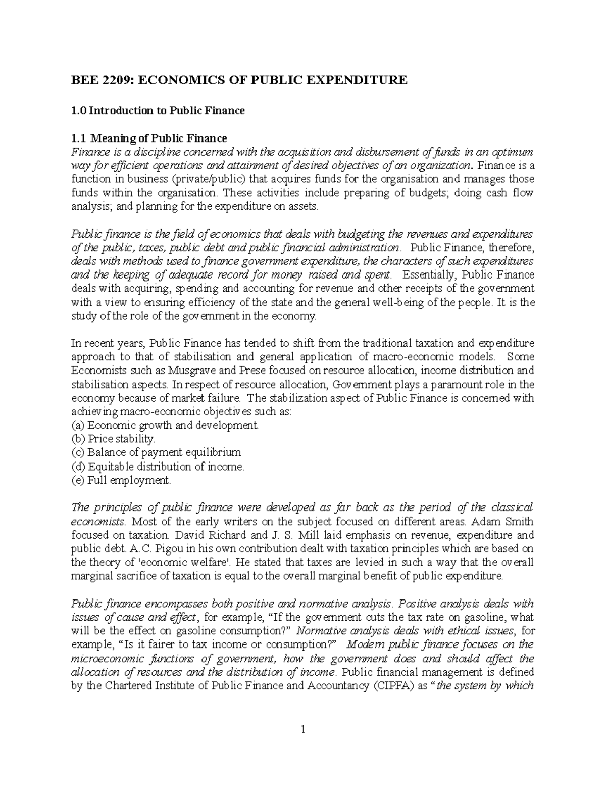 BEE 2209 Notes 2020 - BEE 2209: ECONOMICS OF PUBLIC EXPENDITURE 1 ...