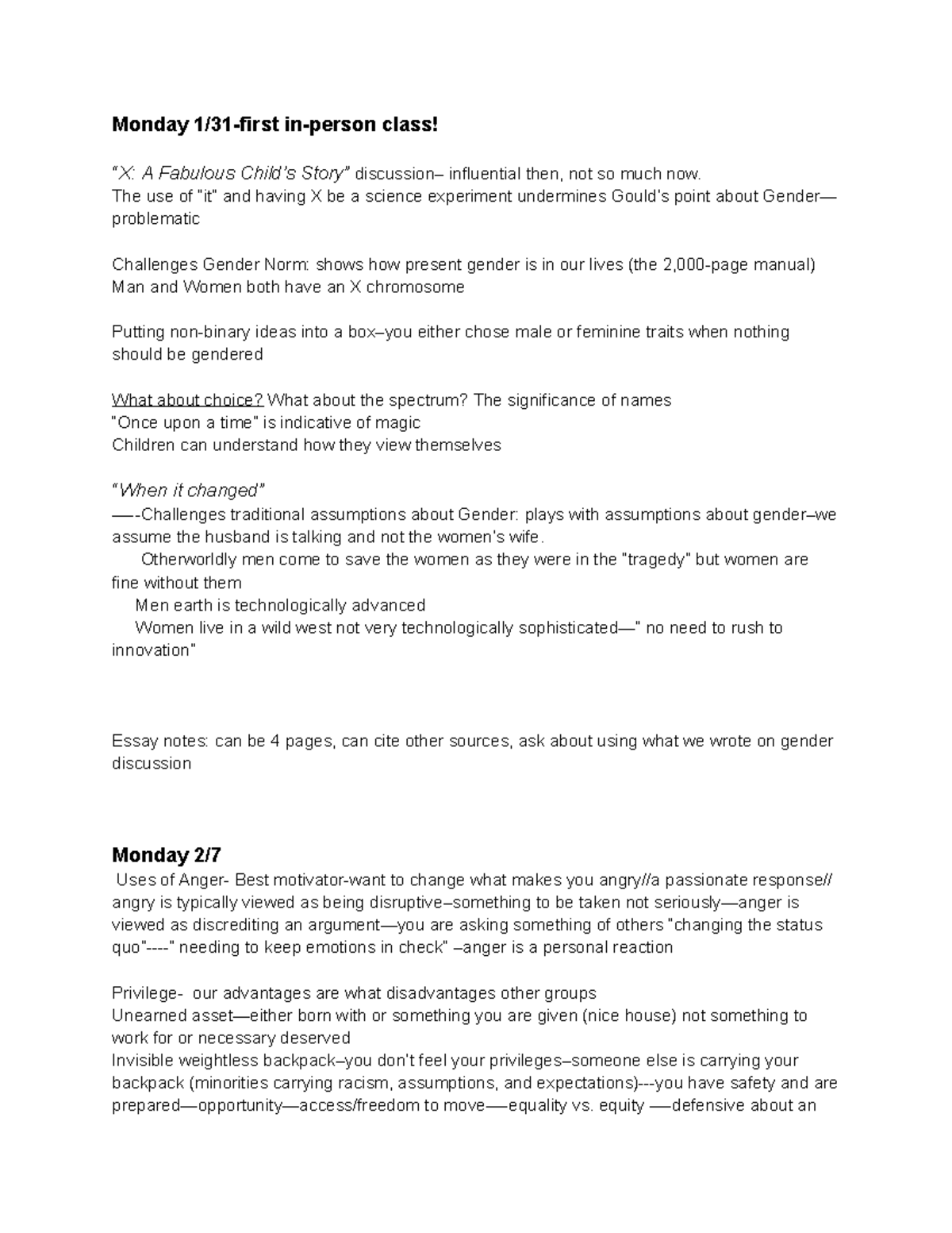 Class Notes - Monday 1/31-first in-person class! “X: A Fabulous Child’s ...