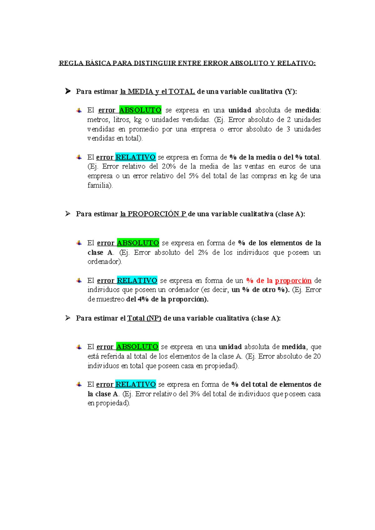 Regla distinguir error absoluto y relativo - REGLA BÁSICA PARA ...