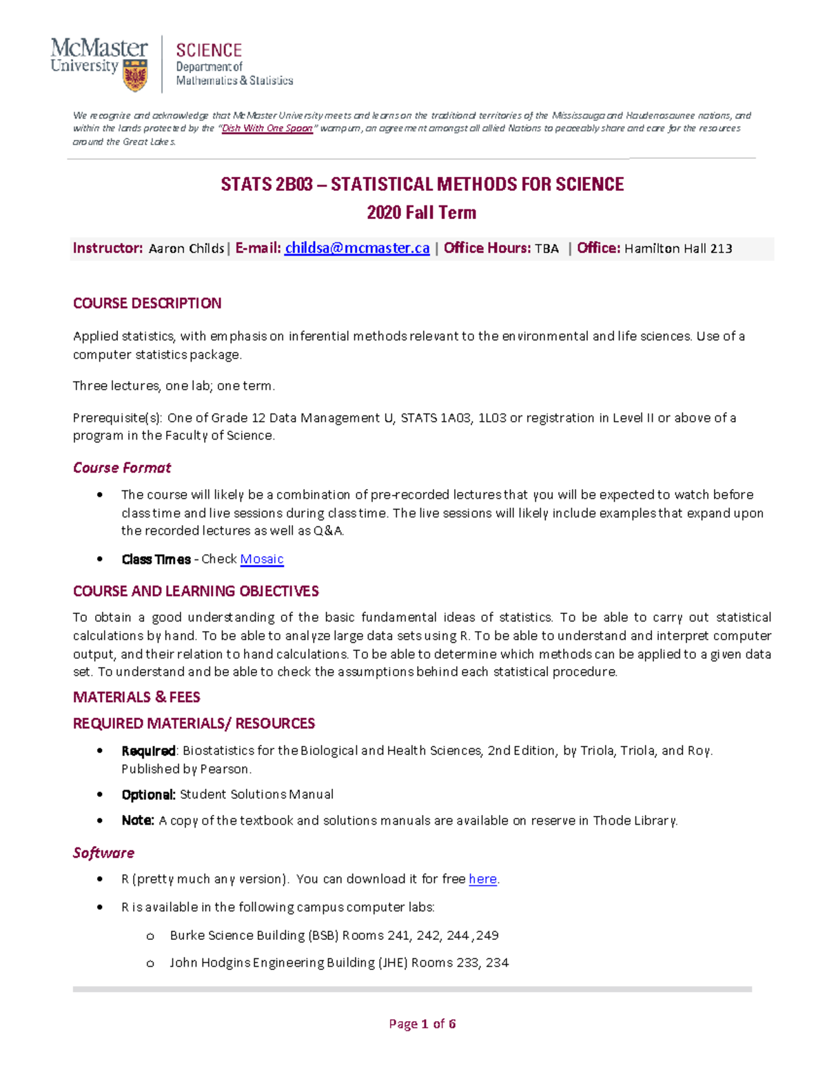 Stast 2B03 Course Outline - Warning: TT: undefined function: 32 Warning: TT: undefined function ...