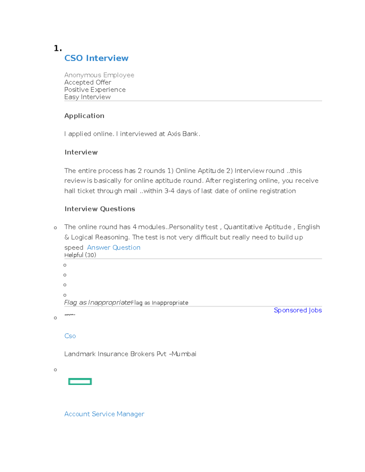 326610530-axis-bank - Summary Projects 7/E - 1. CSO Interview Anonymous ...