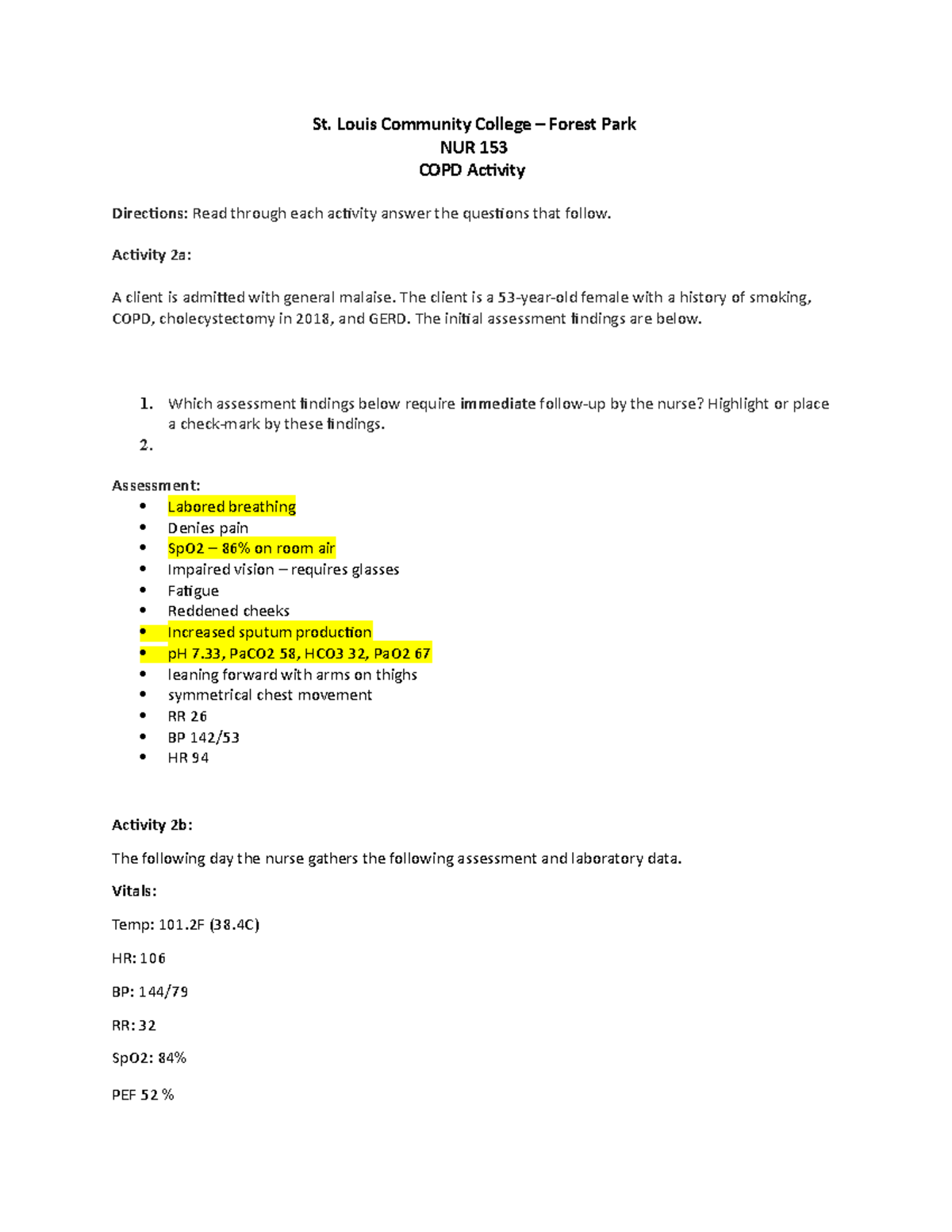 COPD - Clinical Judgement Answers - St. Louis Community College ...