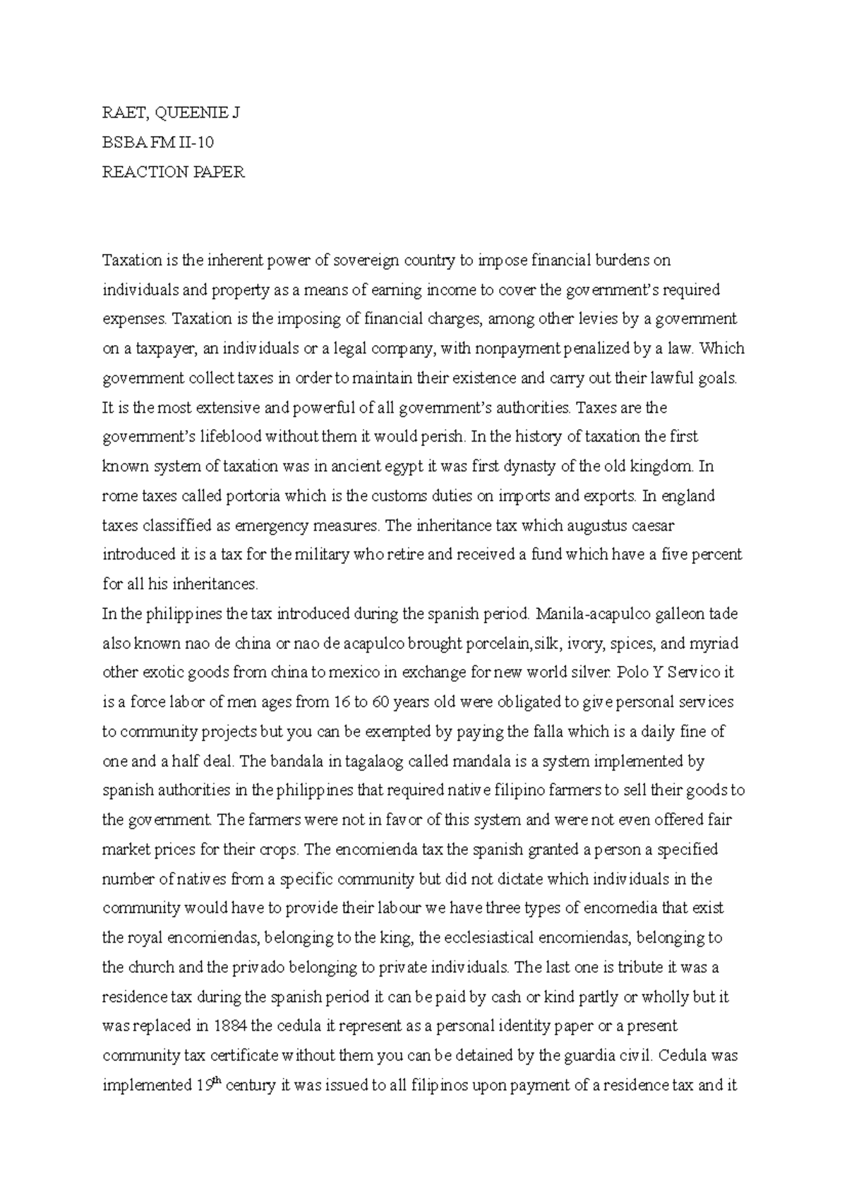 Reaction Paper - nooe - RAET, QUEENIE J BSBA FM II- REACTION PAPER ...