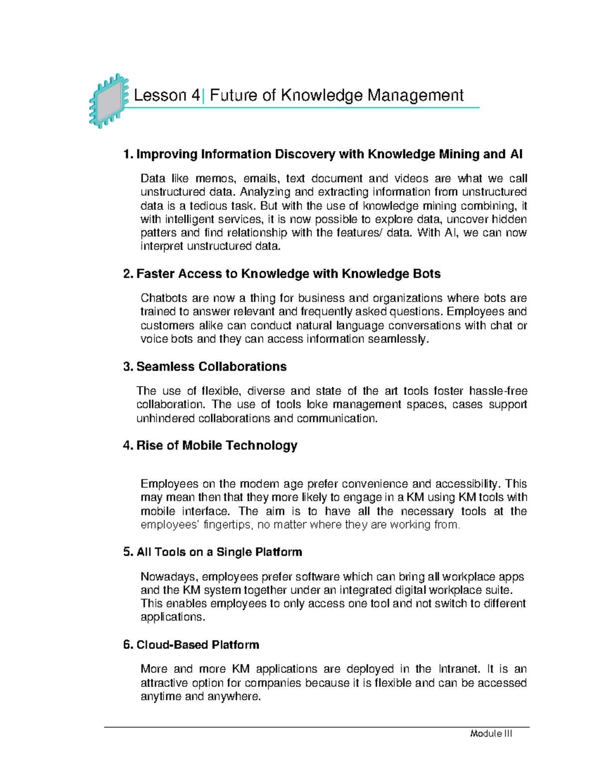 Future of Knowledge Management - Module III 1. Improving Information ...