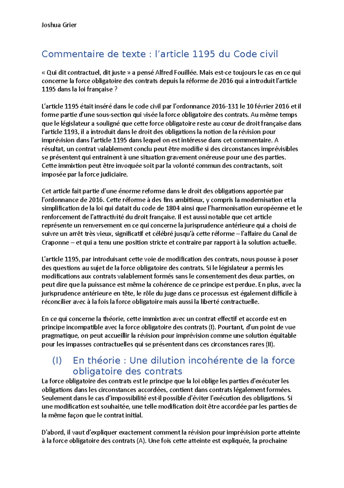 Commentaire de texte - art. 1195 - Commentaire de texte : l’article ...