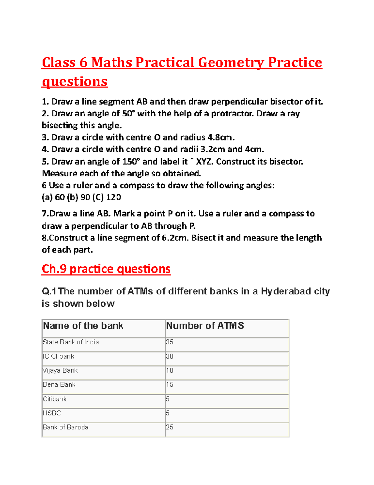 Ch.9 and 14 practice questions - Class 6 Maths Practical Geometry ...