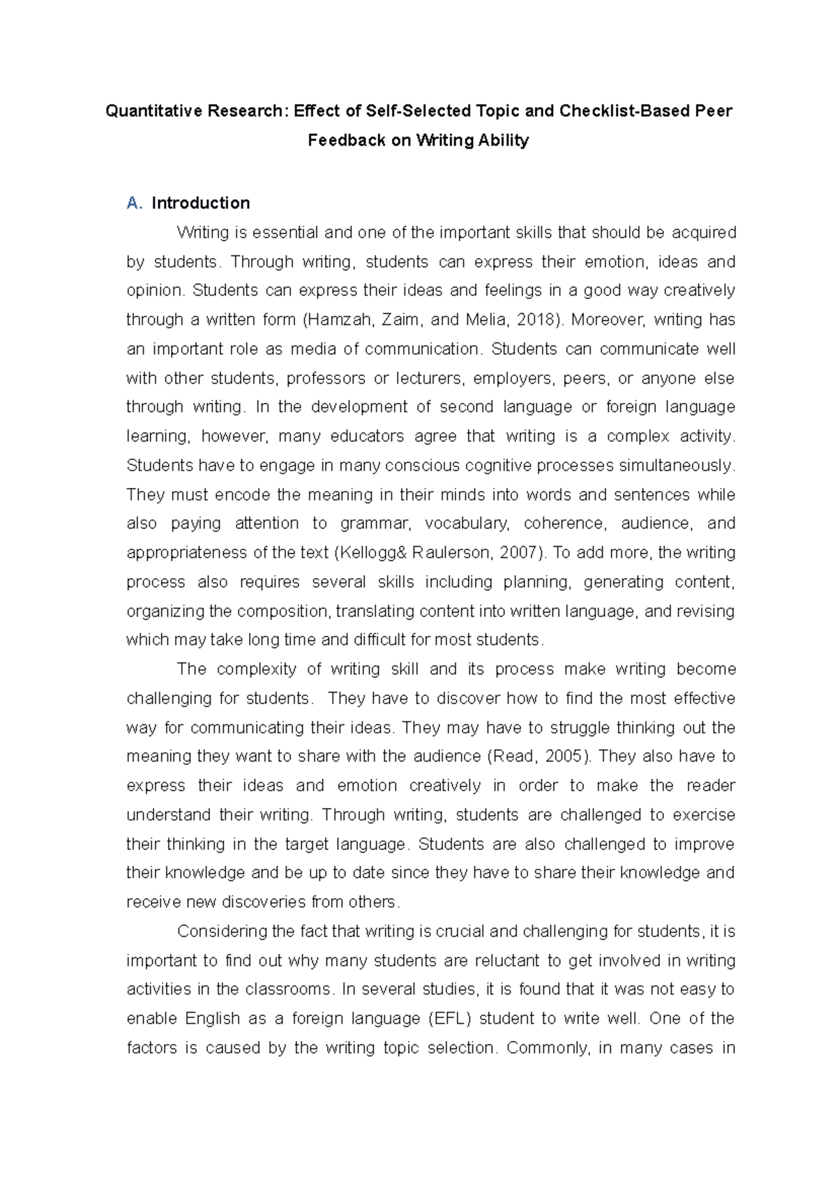 Quantitative Research Effect of Self-Selected Topic and Checklist-Based ...