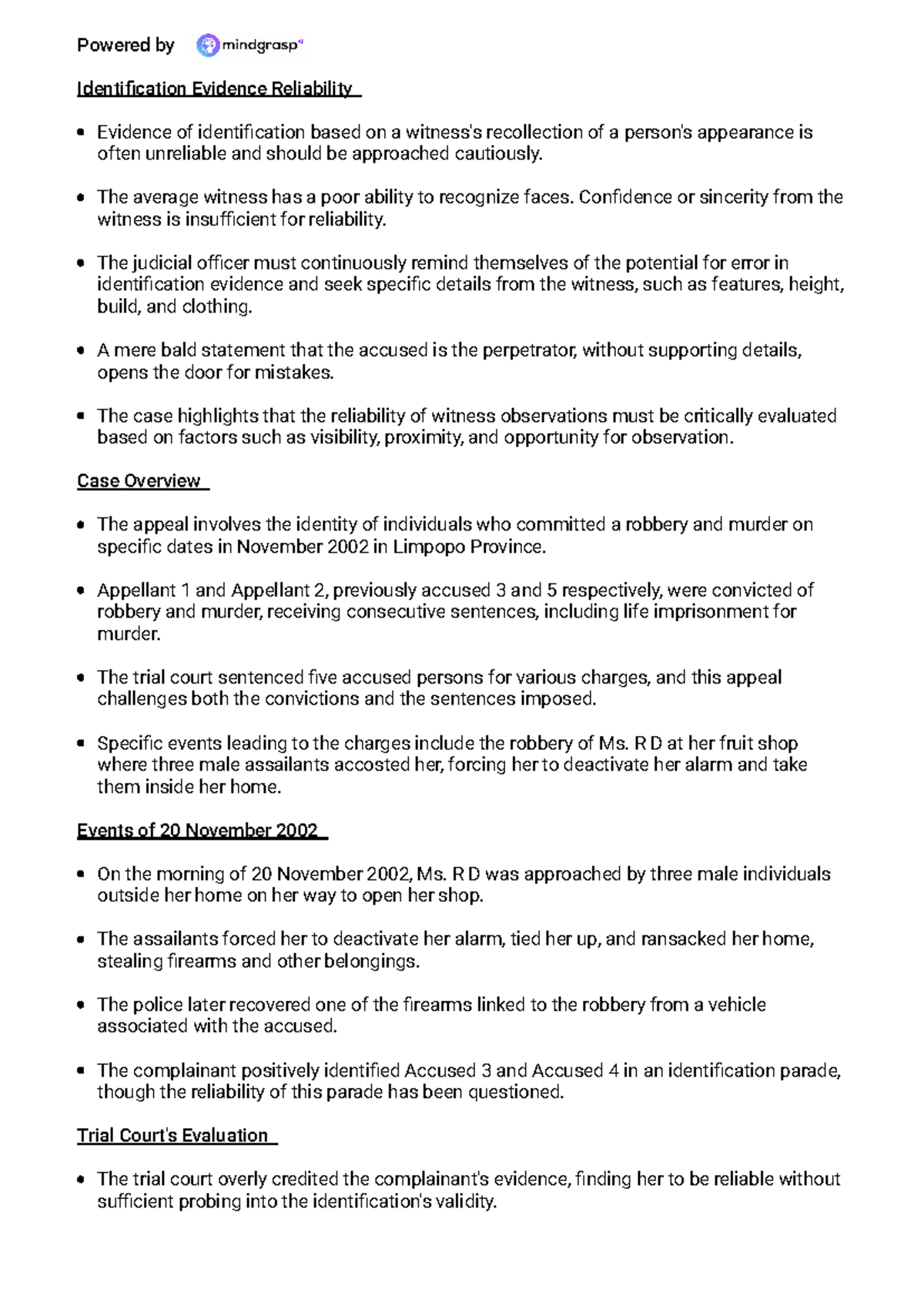 case law, evidence - Identification Evidence Reliability Evidence of ...