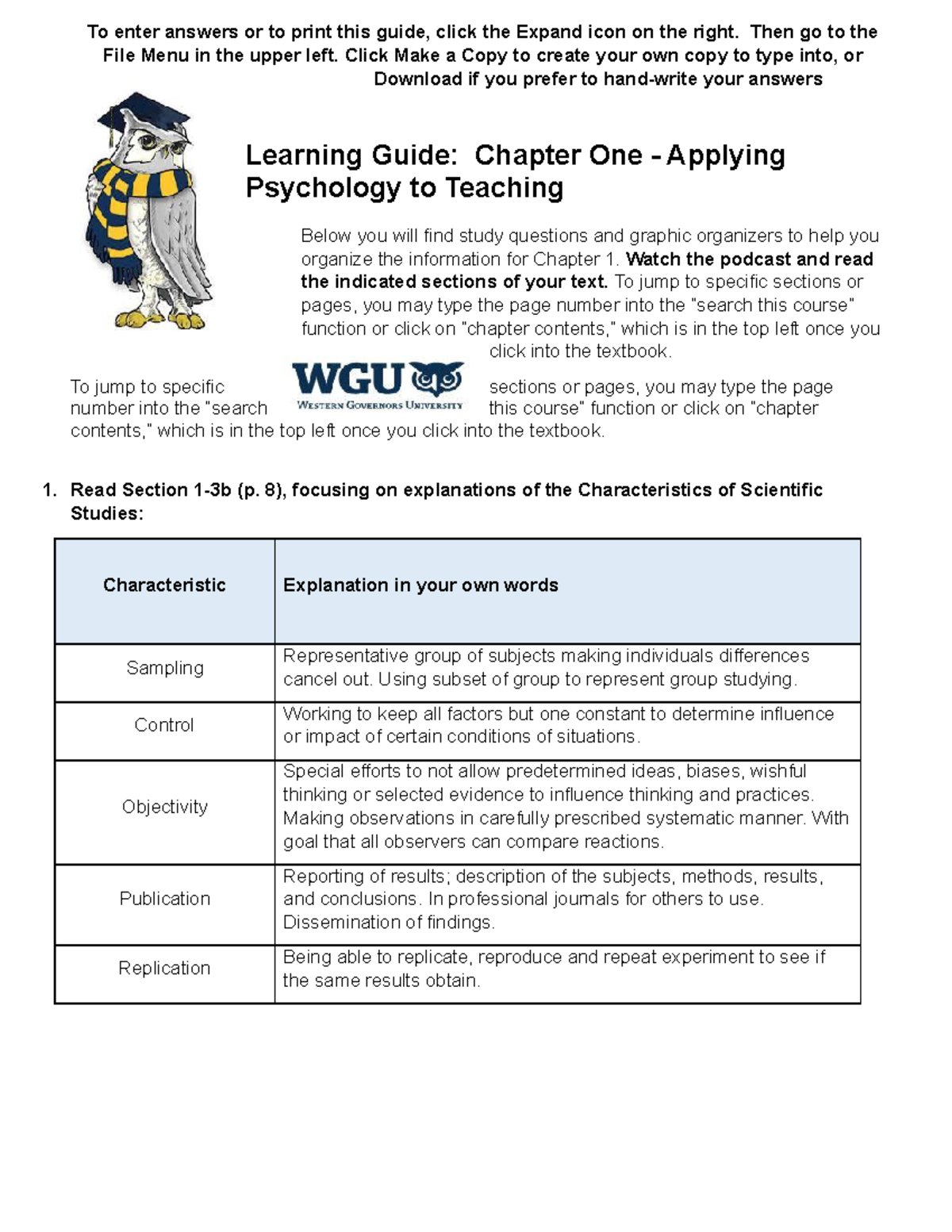 Chapter 1 Learning Guide - To enter answers or to print this guide ...