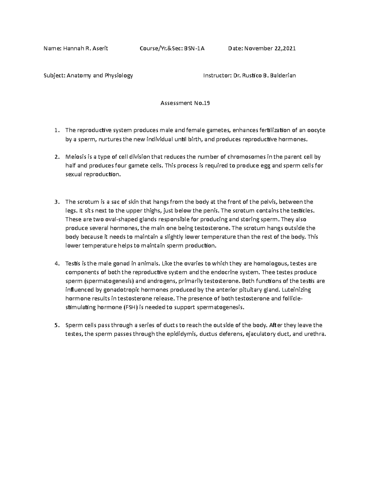 Anaphy 19 - Study Guide. - Name: Hannah R. Aserit Course/Yr.&Sec: BSN ...