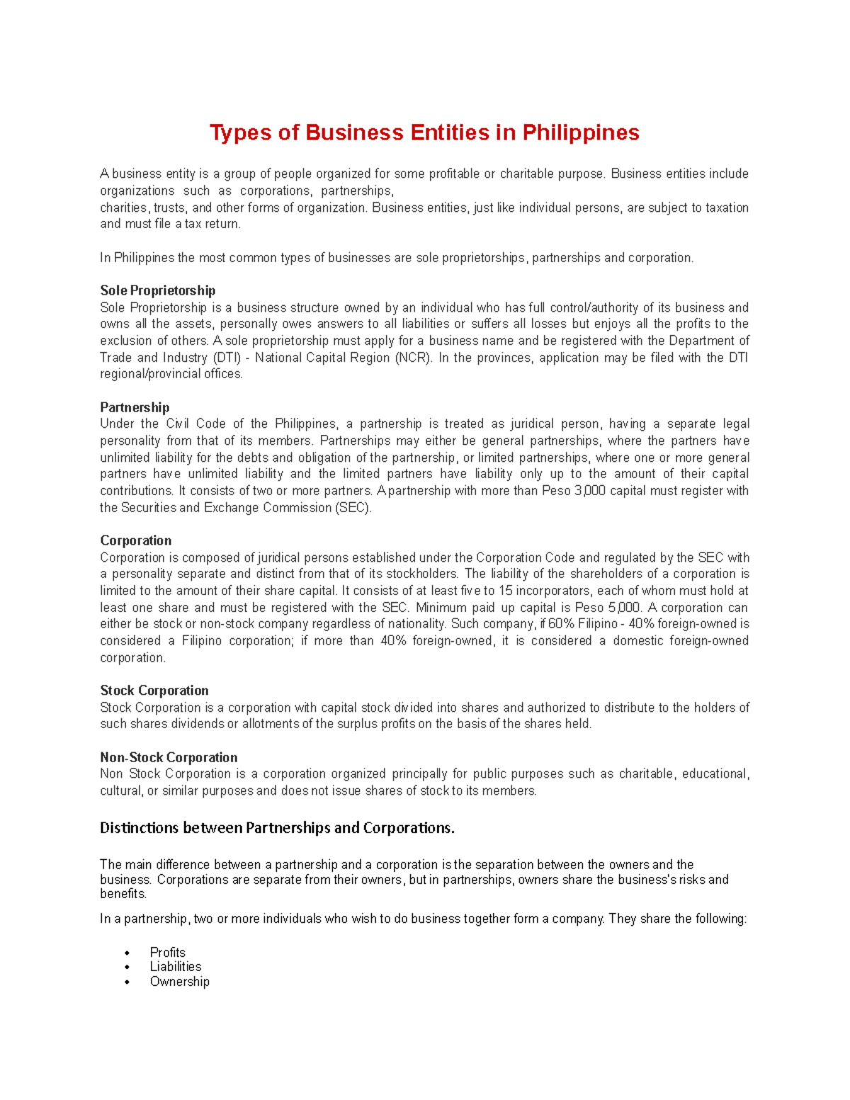 Types of Business Entities in Philippines - Business entities include ...